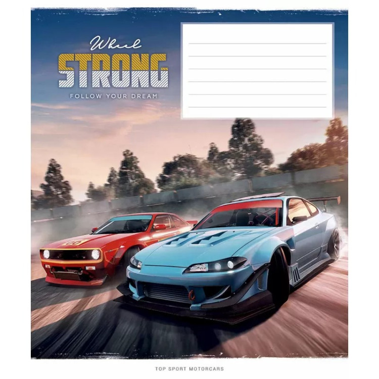 Зошит учнівський "Strong wheels" Школярик 012-3086C-2 в косу лінію, 12 ...